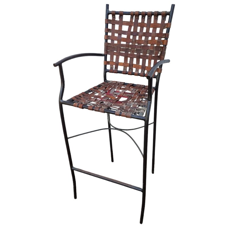 Tall Spanish Wrought Iron and Leather Stools, 1980s, Set of 2 for sale ...