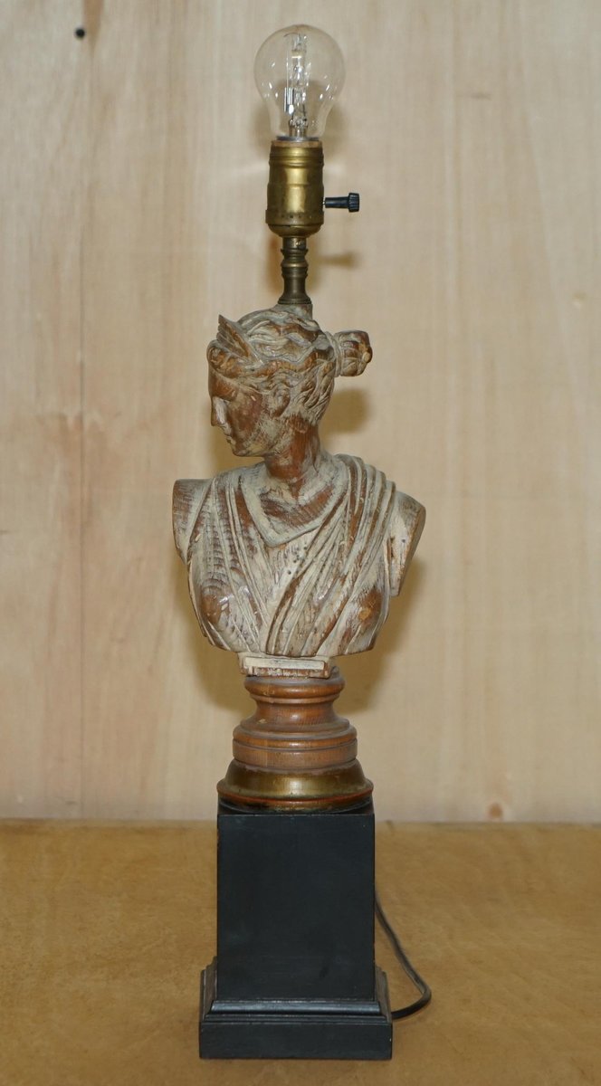 French Neoclassical Bust Lamps in Carved & Limed Oak, Set of 2 for sale ...