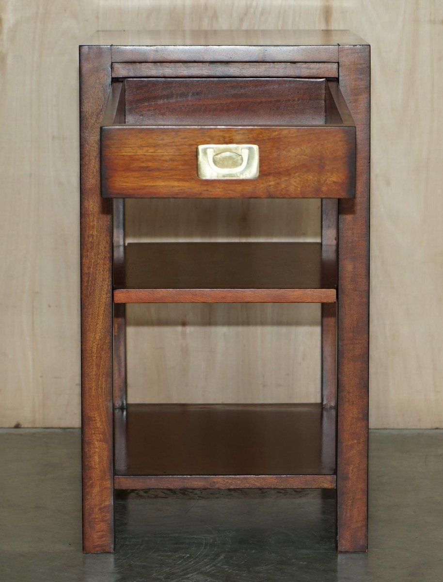 Military Campaign Side Table with Single Drawer for sale at Pamono