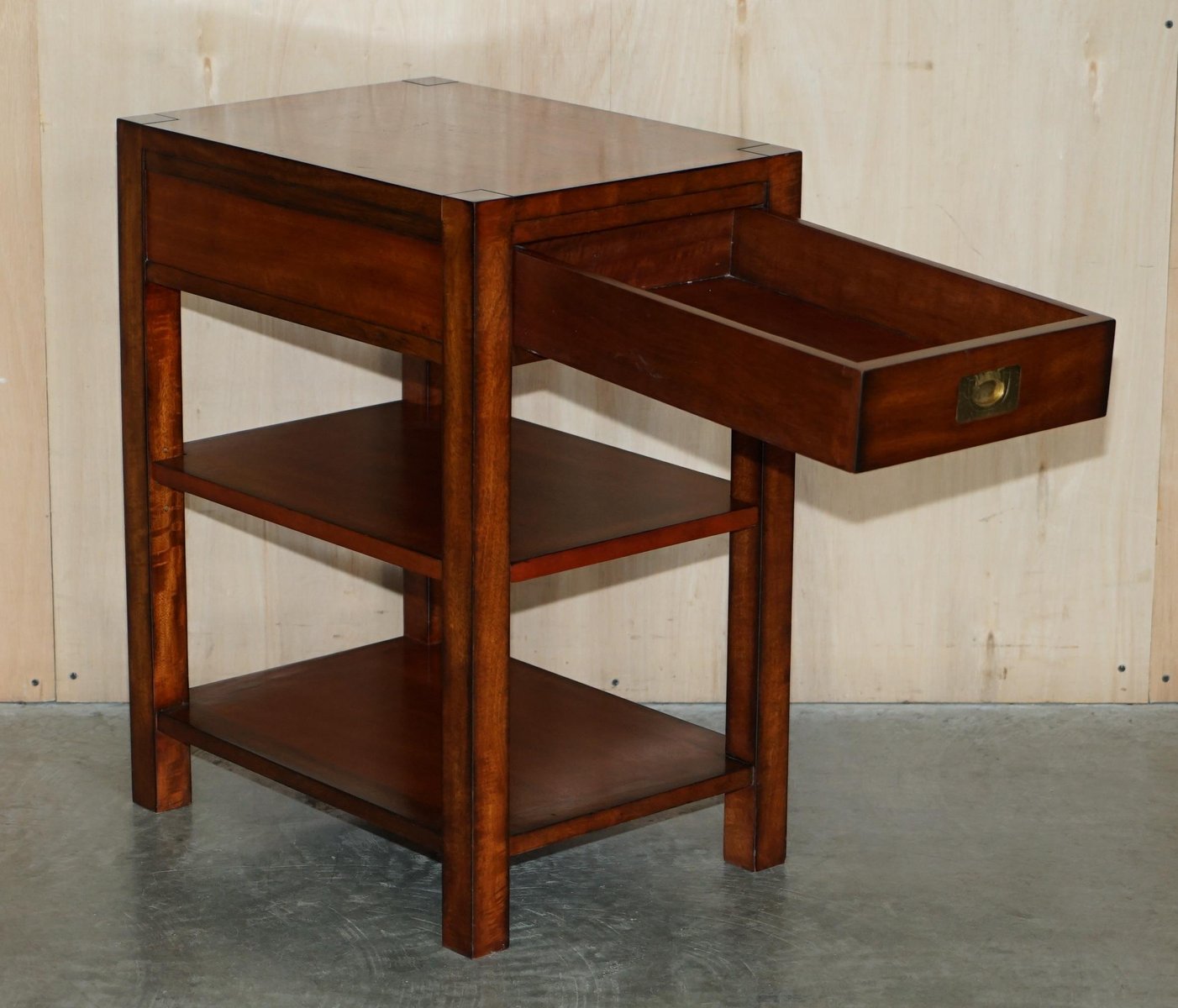 Military Campaign Side Table with Single Drawer for sale at Pamono