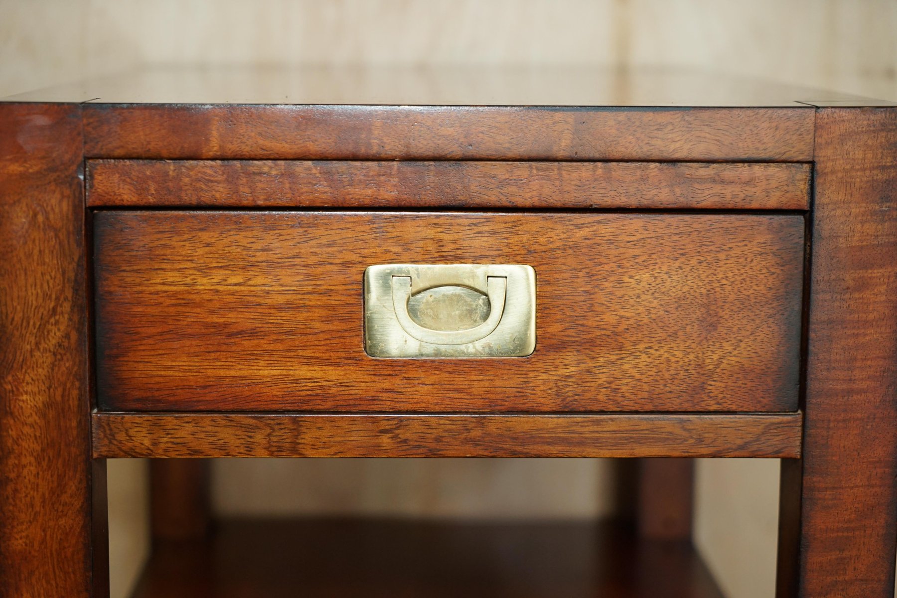 Military Campaign Side Table with Single Drawer for sale at Pamono