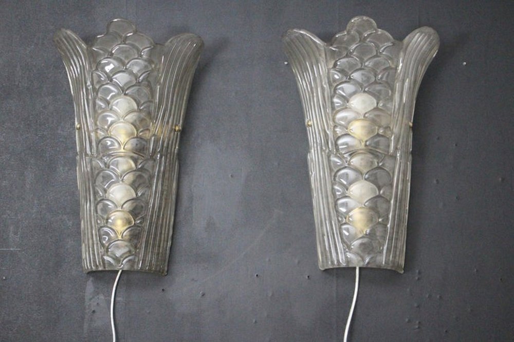 Molded Clear Frosted Murano Glass Wall Lights, 2000s, Set of 2 for sale ...