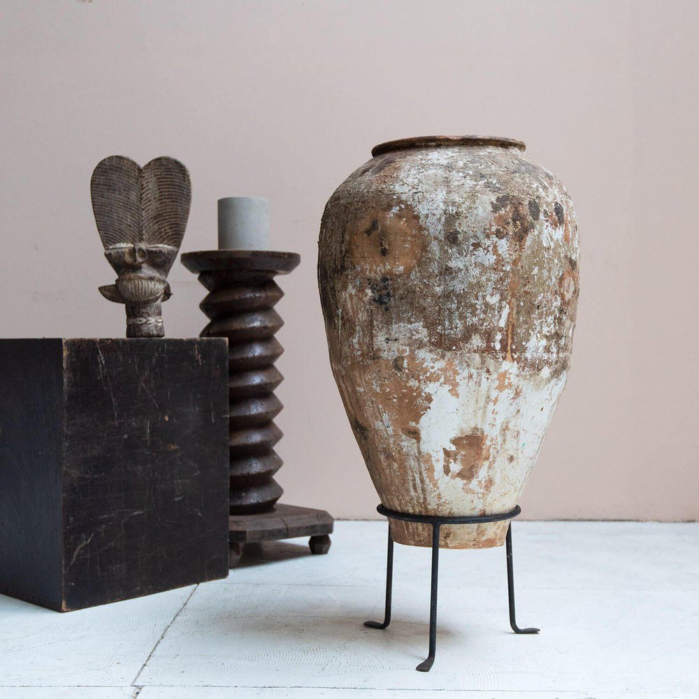 Large 20th Century Terracotta Olive Pot on Iron Stand for sale at Pamono