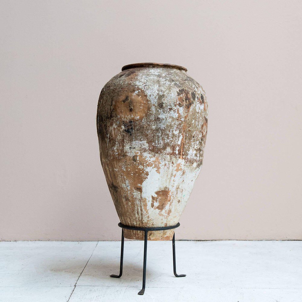 Large 20th Century Terracotta Olive Pot on Iron Stand for sale at Pamono