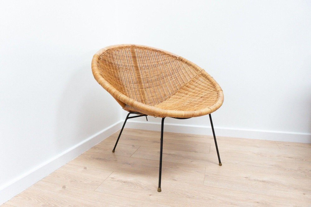 Mid-Century Cone Wicker & Iron Bucket Chair from Habitat, 1960s for ...