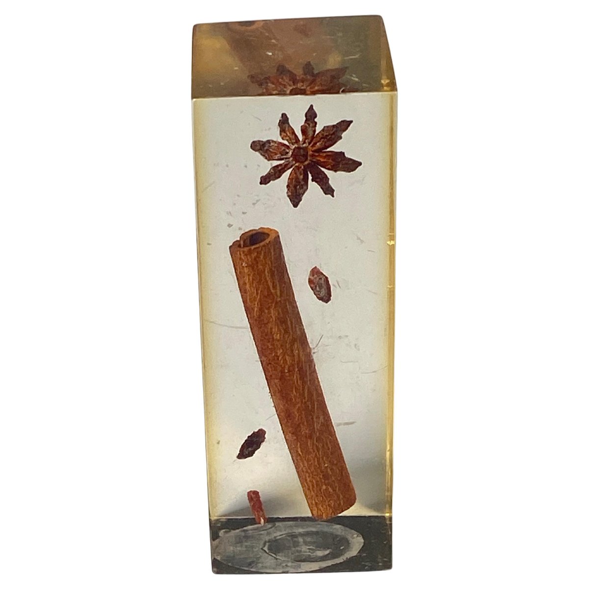 French Acrylic Glass Resin Cube Sculpture with Vanilla Motif, 1970s for ...