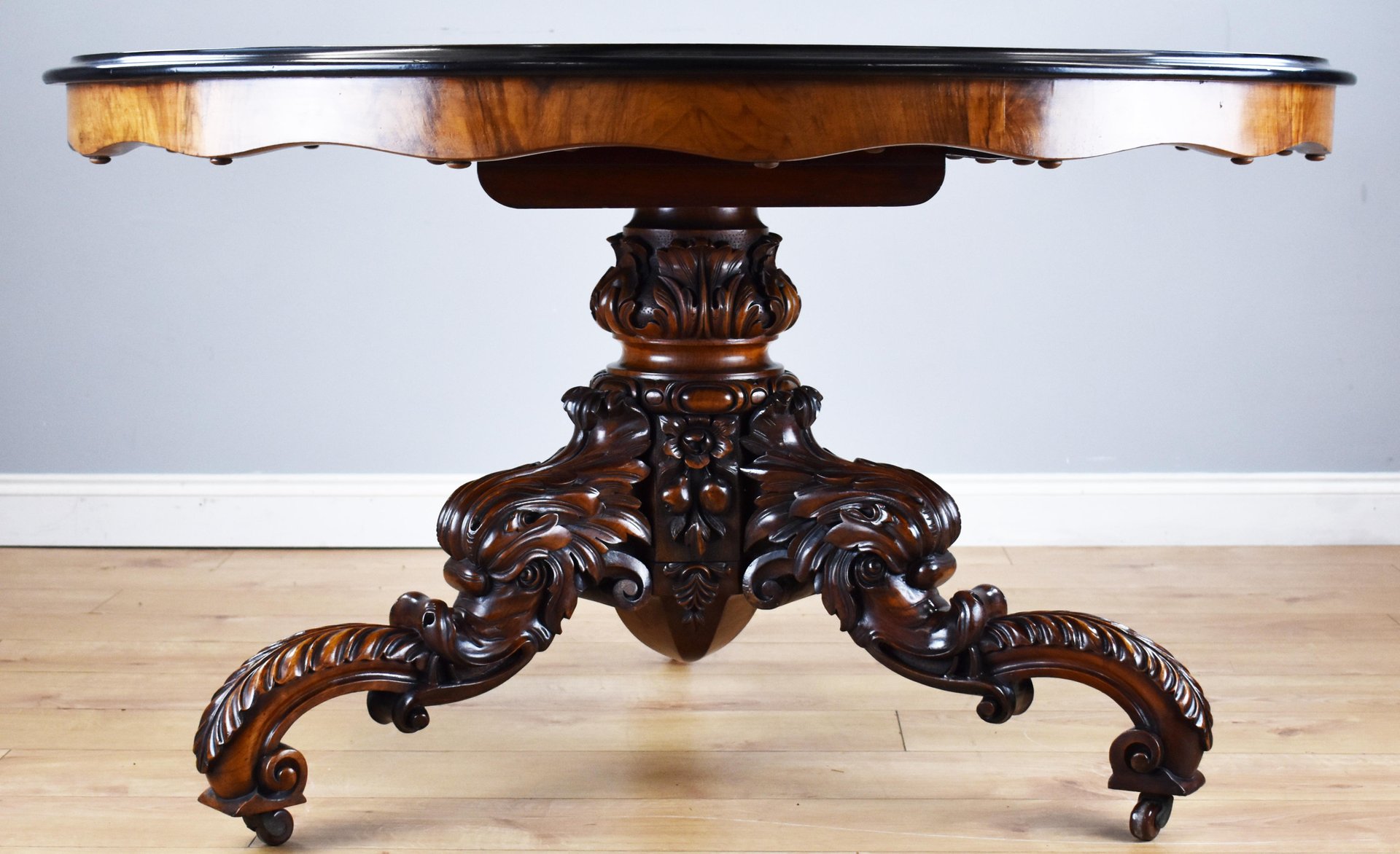 19th Century Victorian English Burr Walnut & Marquetry Circular ...