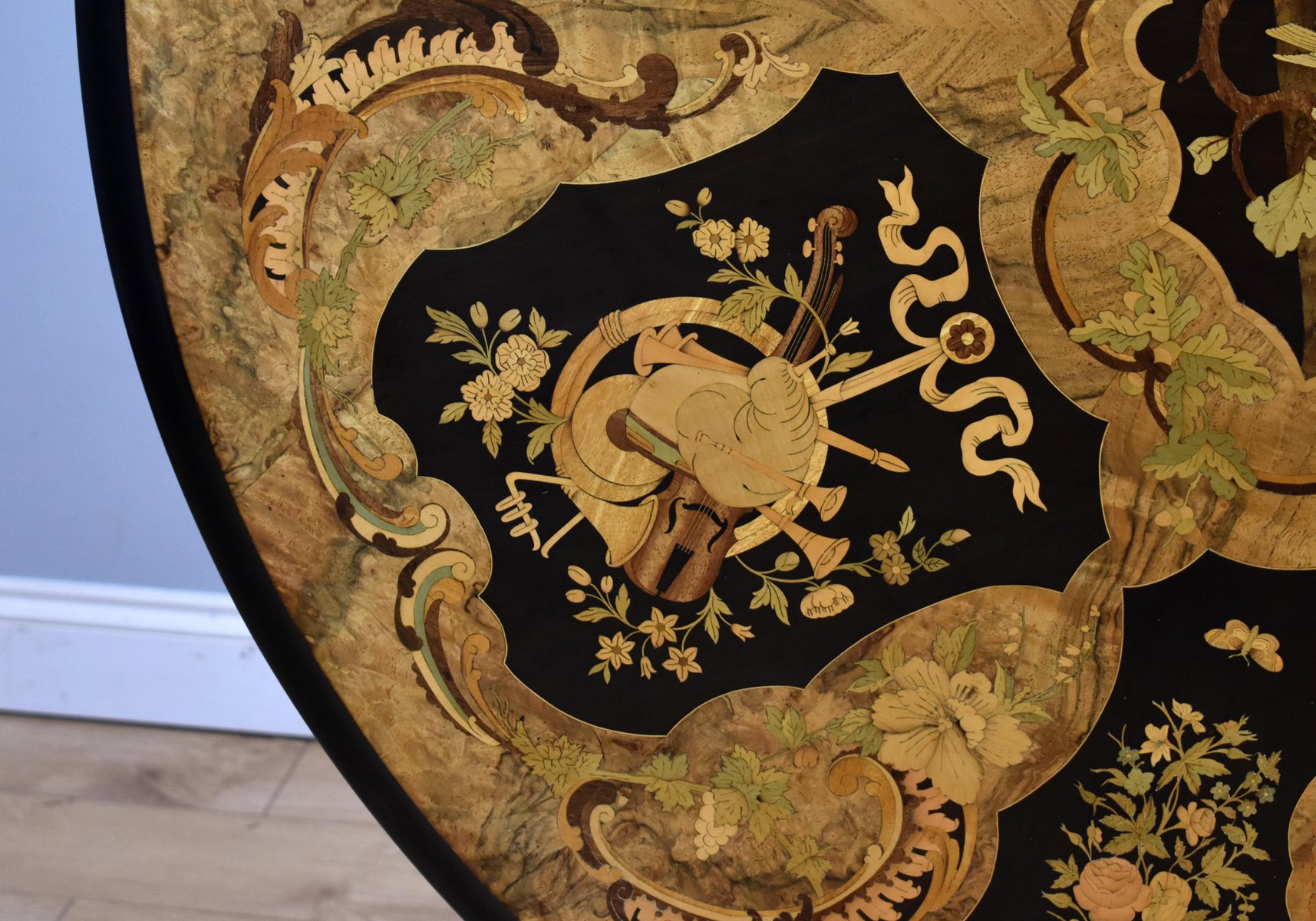 19th Century Victorian English Burr Walnut & Marquetry Circular ...