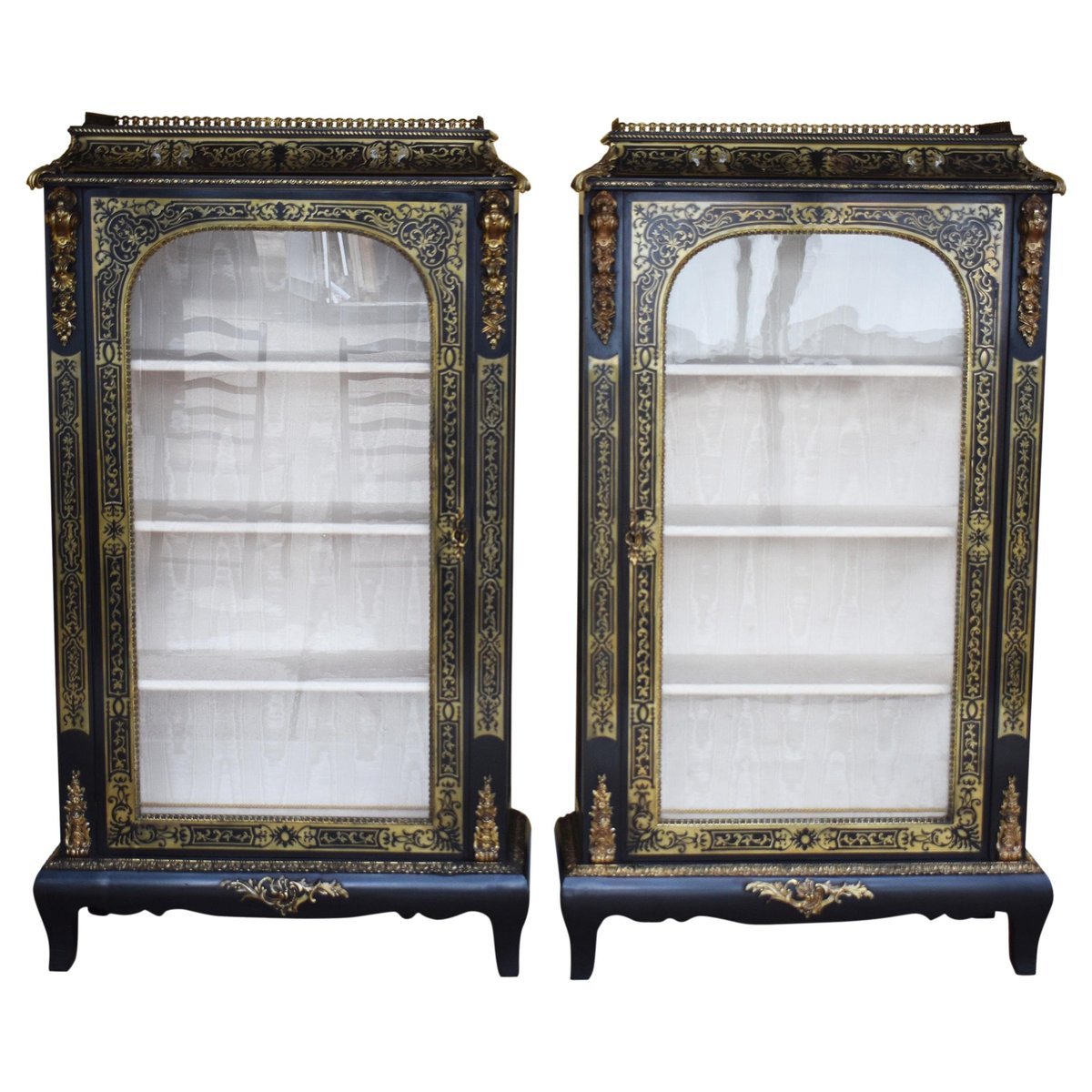 19th Century French Ebonised Boulle Cabinets, Set of 2 for sale at Pamono