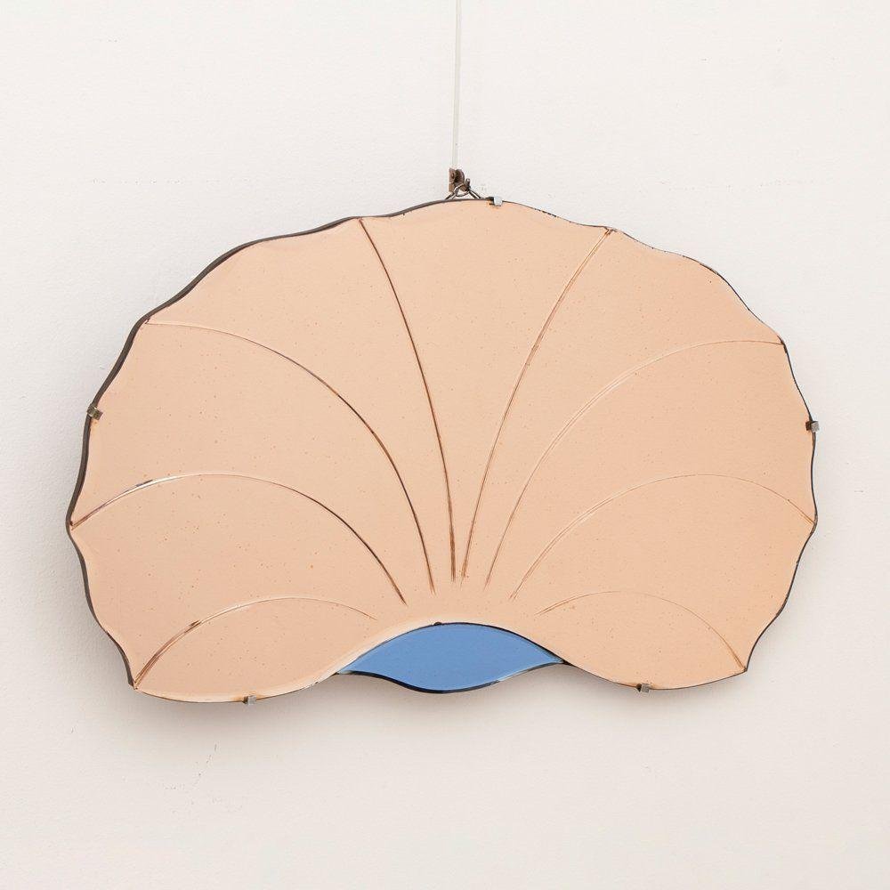 Art Deco Fan Shaped Mirror with Peach & Blue Glass, 1930s for sale at ...