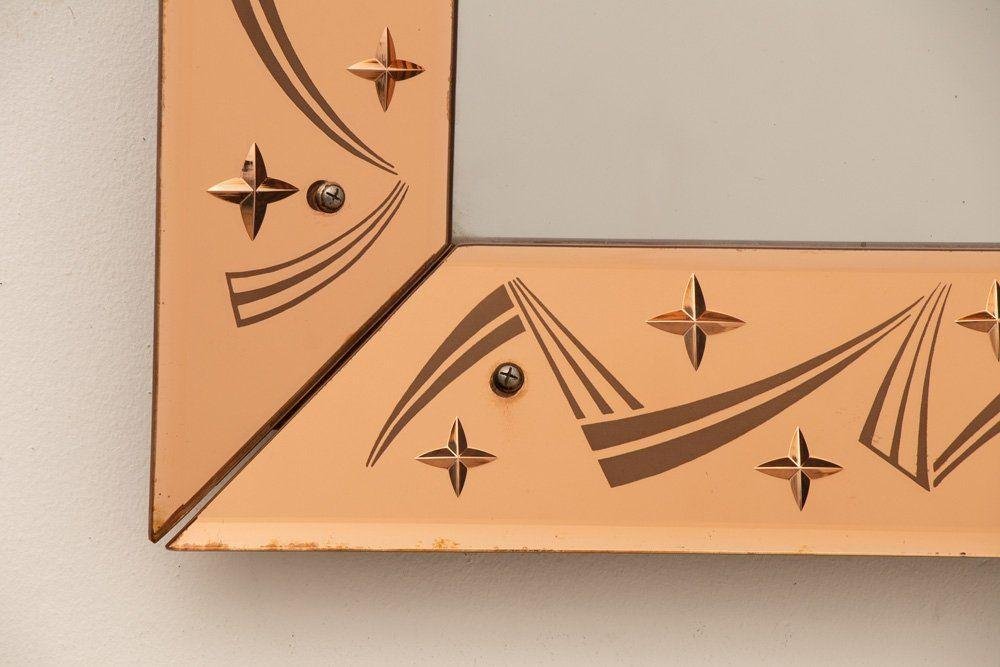 French Art Deco Mirror with Peach Glass Border, 1930 for sale at Pamono