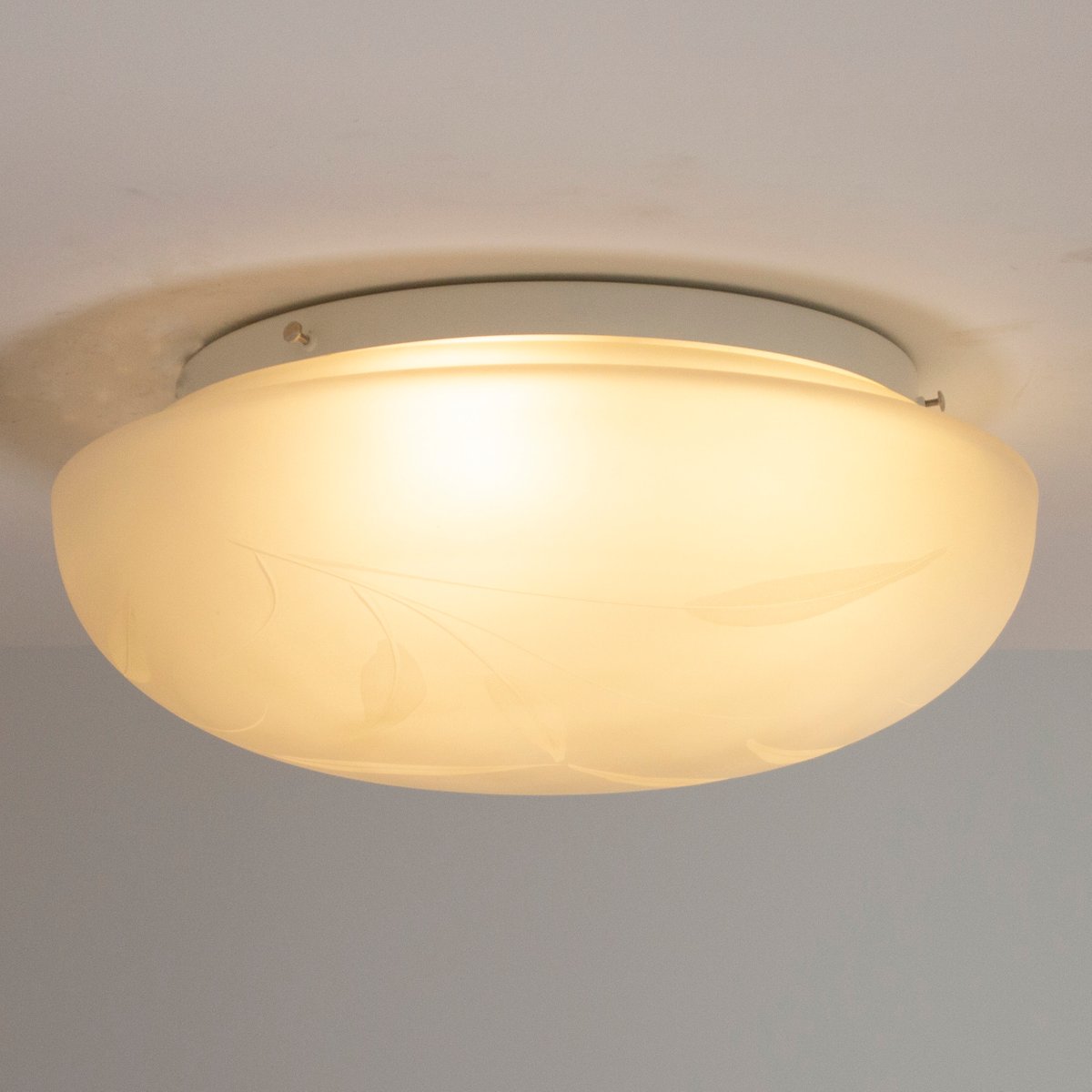 Large Ceiling Light in Satin White Murano Glass with Satin Leaves ...