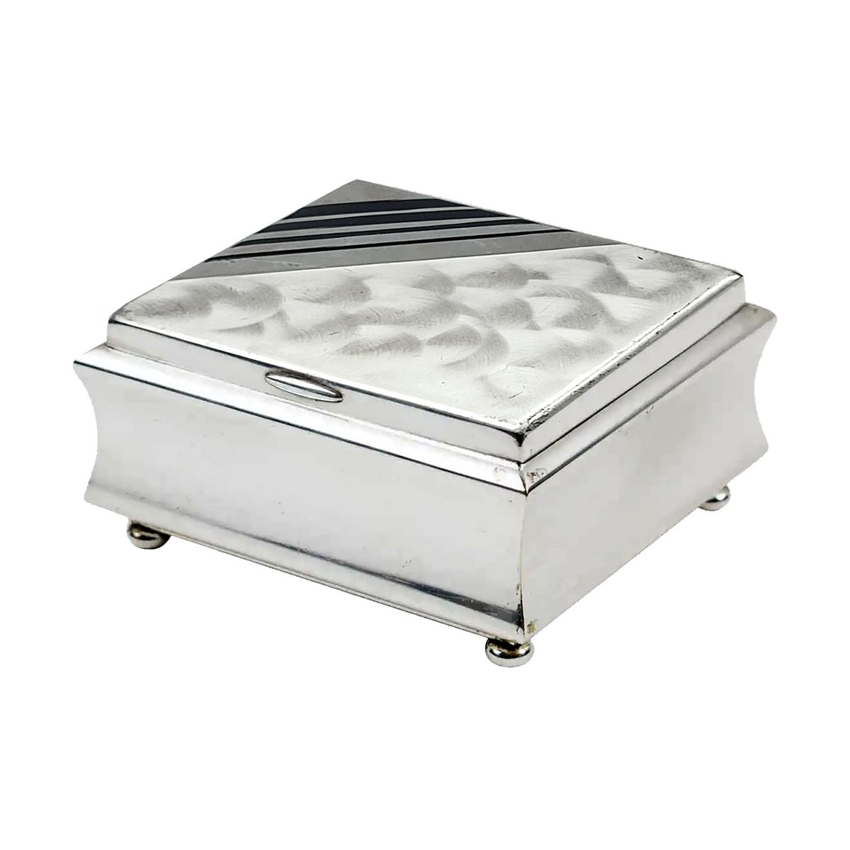 Art Deco Silver Plate and Black Enamel Cigarettes Box with Lid froim ...