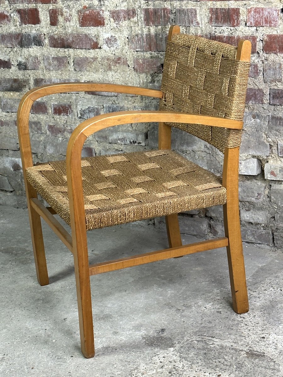 Dutch Rope and Wood Lounge Chair from Vroom & Dreesman, 1960s for sale ...