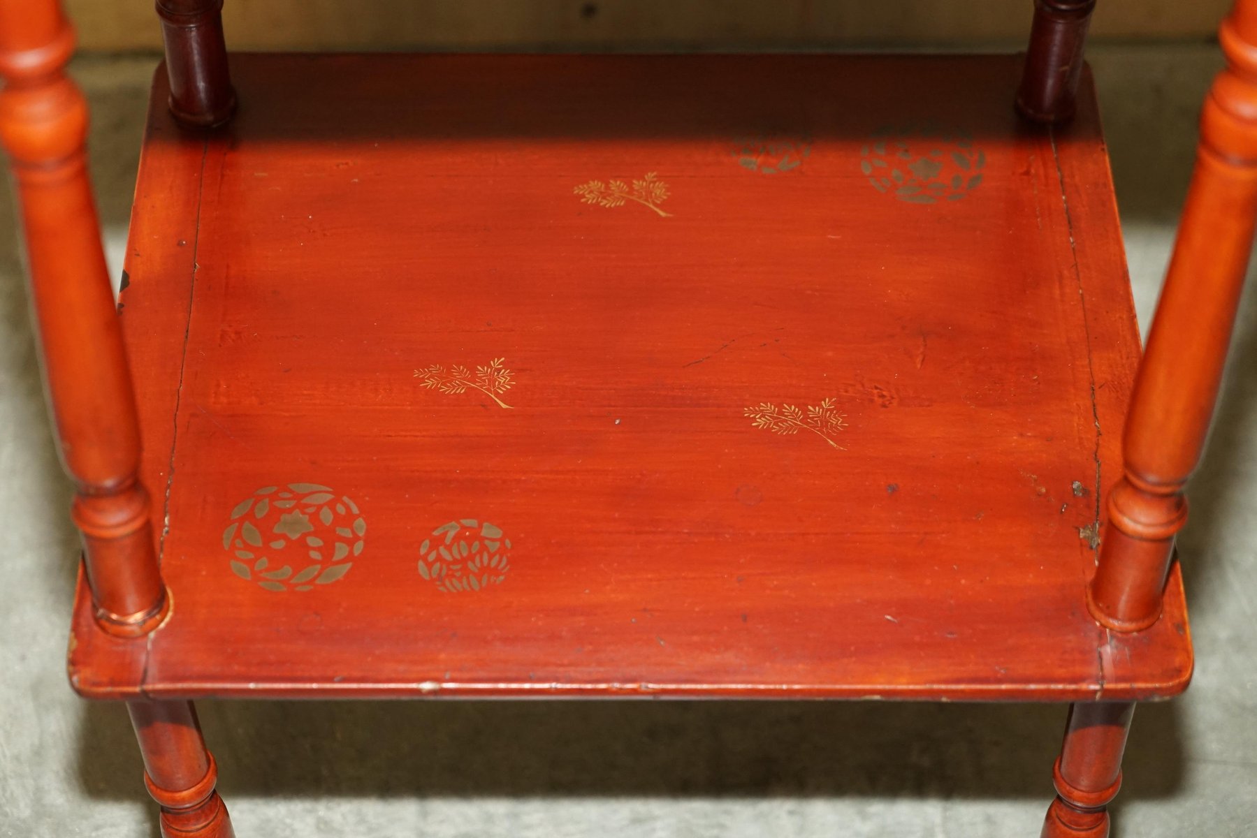 Anglo-Japanese Red Lacquer Sewing Table with Famboo Legs and Fitted ...