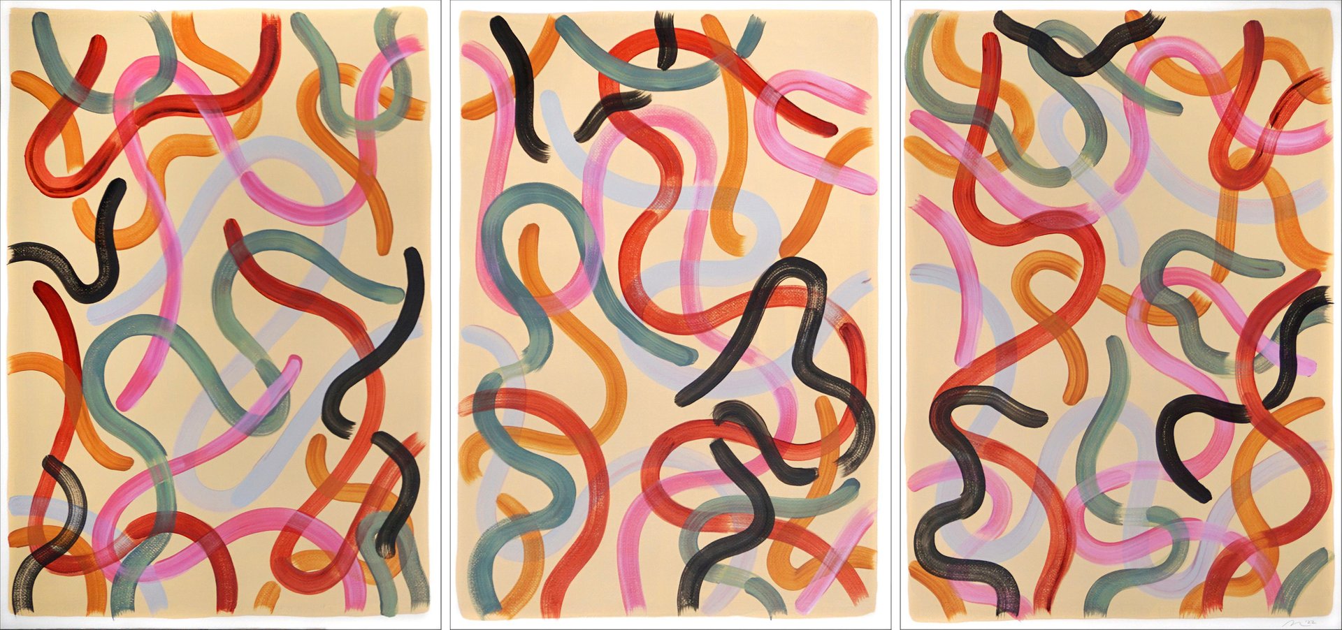 Natalia Roman, Warm Pastel Tones Triptych, 2022, Acrylic on Watercolor Paper for sale at Pamono