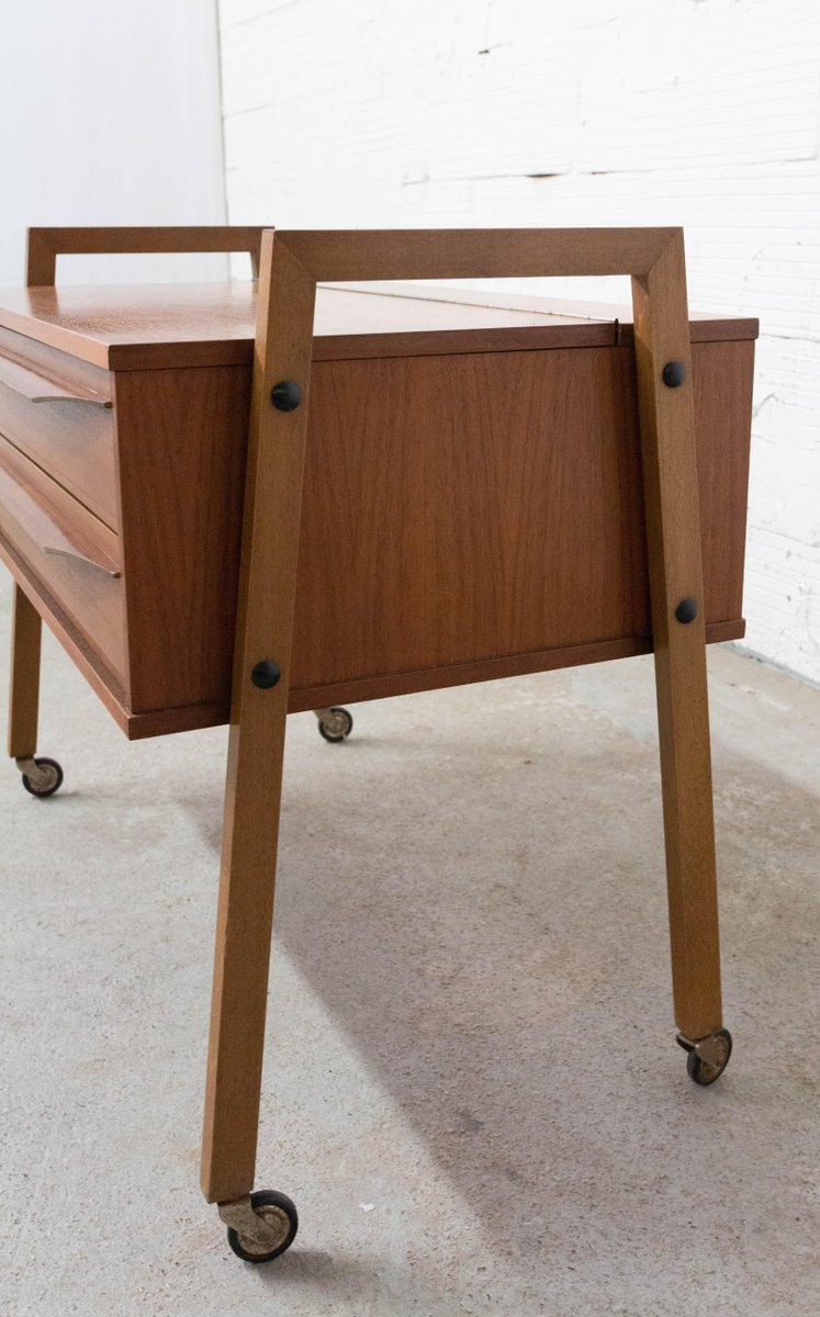 Mid-Century Scandinavian Teakwood Wheeled Side Table, 1960s for sale at ...