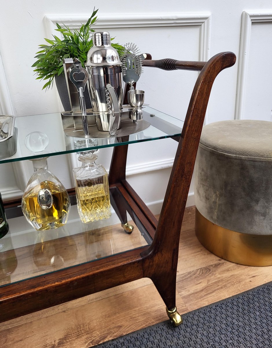 Art Déco Barwagen aus Holz & Messing, 1950er bei Pamono kaufen