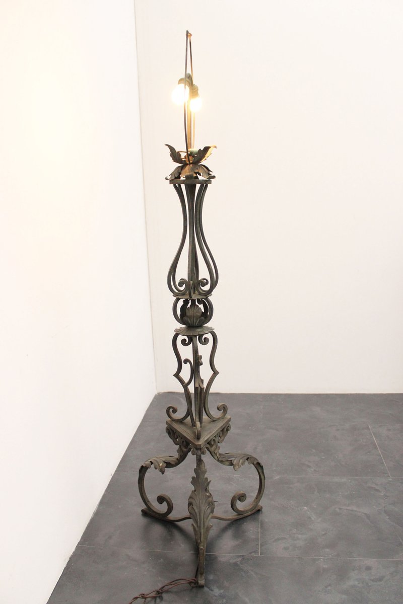 Antique Wrought Iron Ground Lamp, 1890s for sale at Pamono
