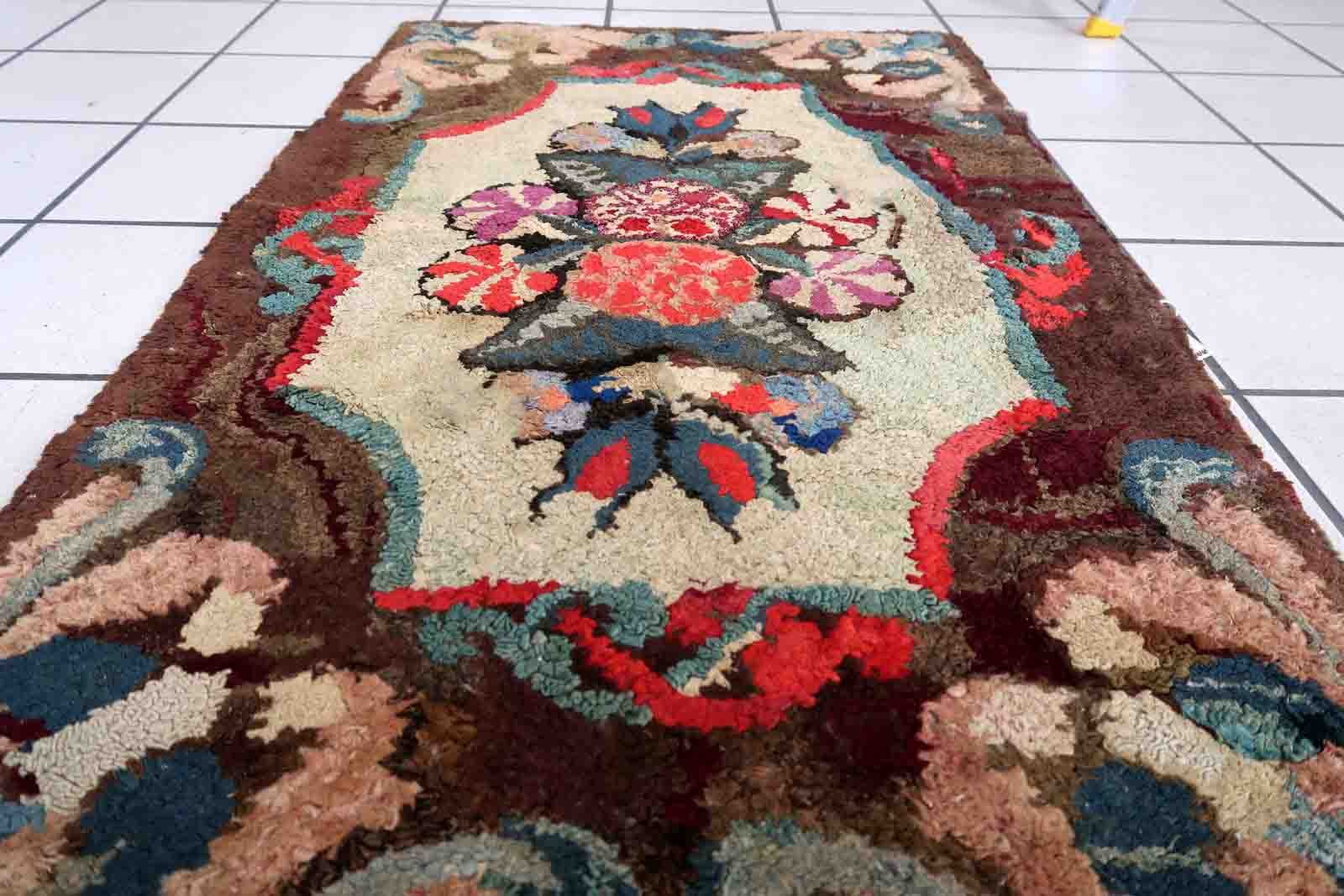 Antique American Hooked Rug, 1880s for sale at Pamono