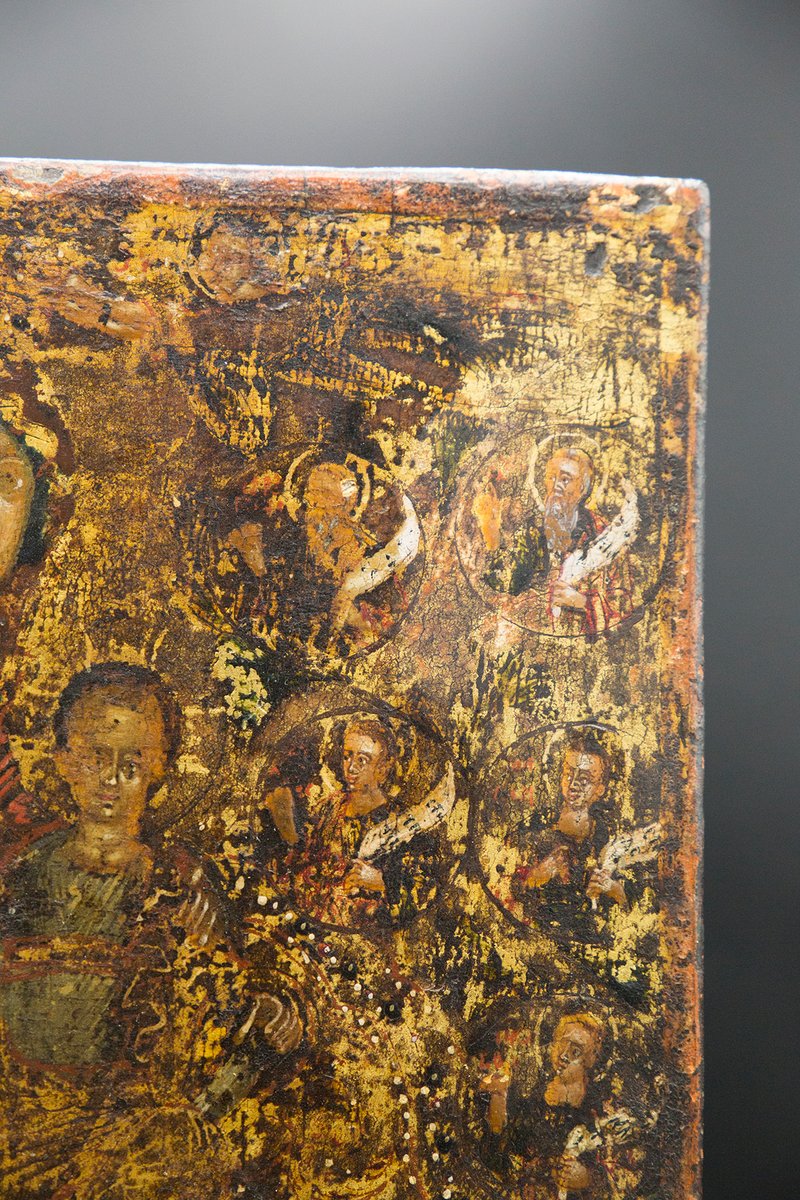 Icona con 12 apostoli e la Vergine Maria con Cristo, 1300-1400, dipinto ...