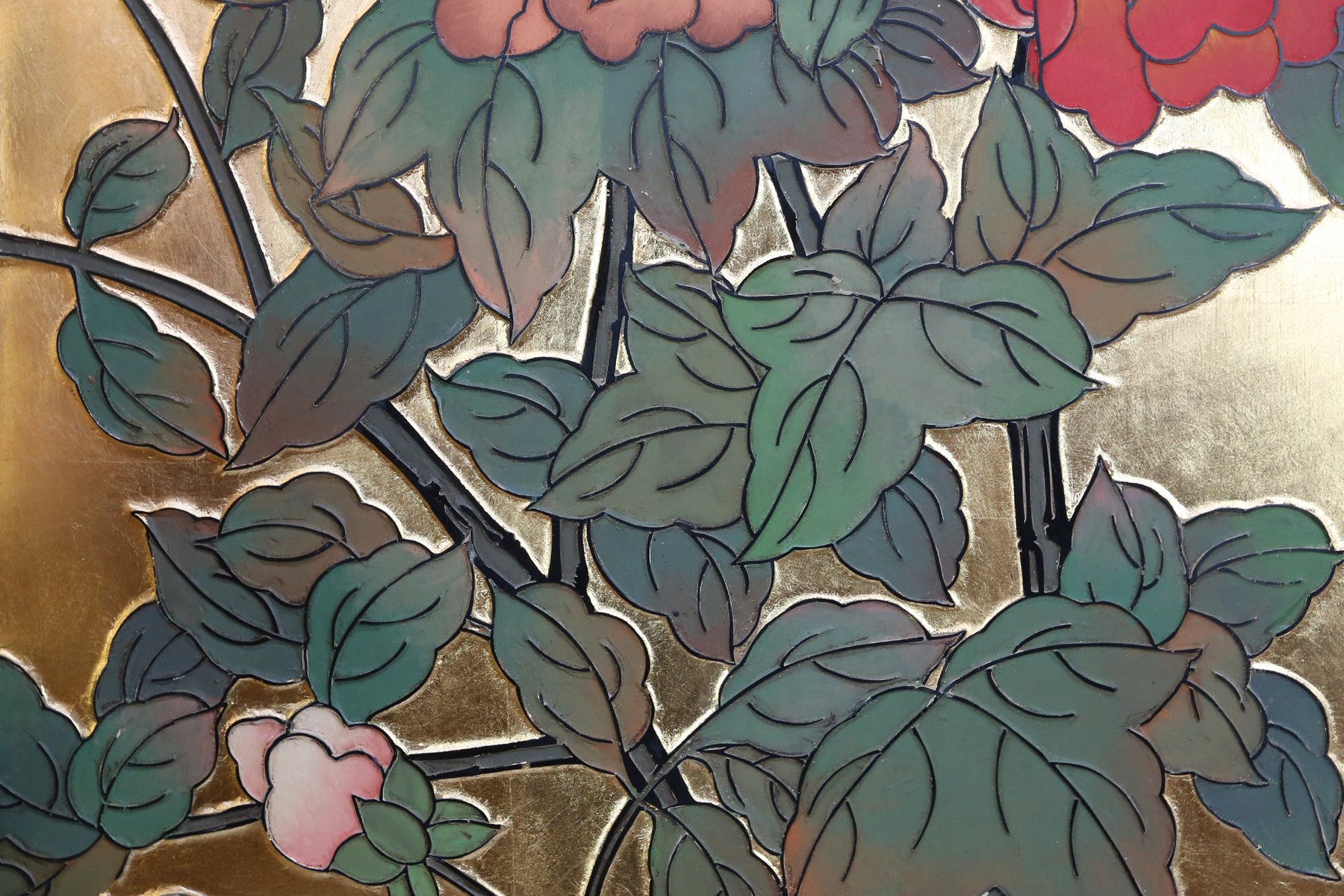 Large Chinese 6-Panel Gold Leaf and Black Lacquer Folding Screen / Room ...