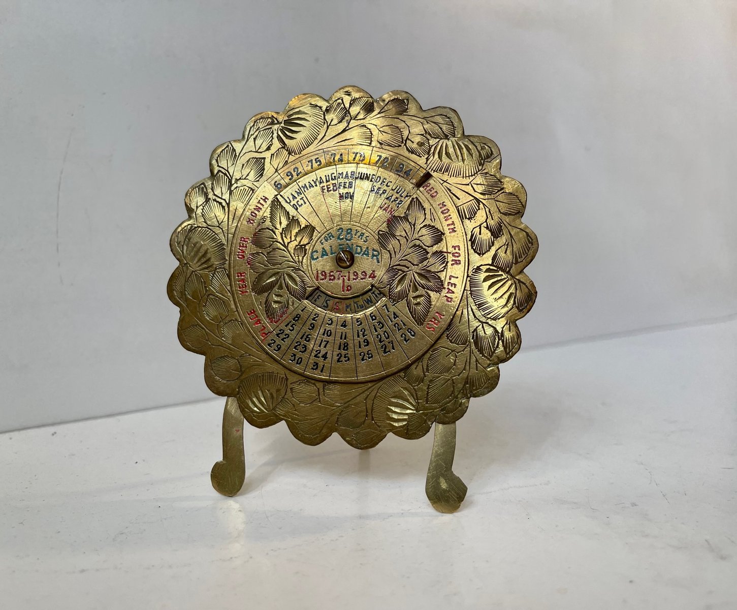 Vintage Hand-Engraved Perpetual Calendar in Brass, 1960s for sale at Pamono