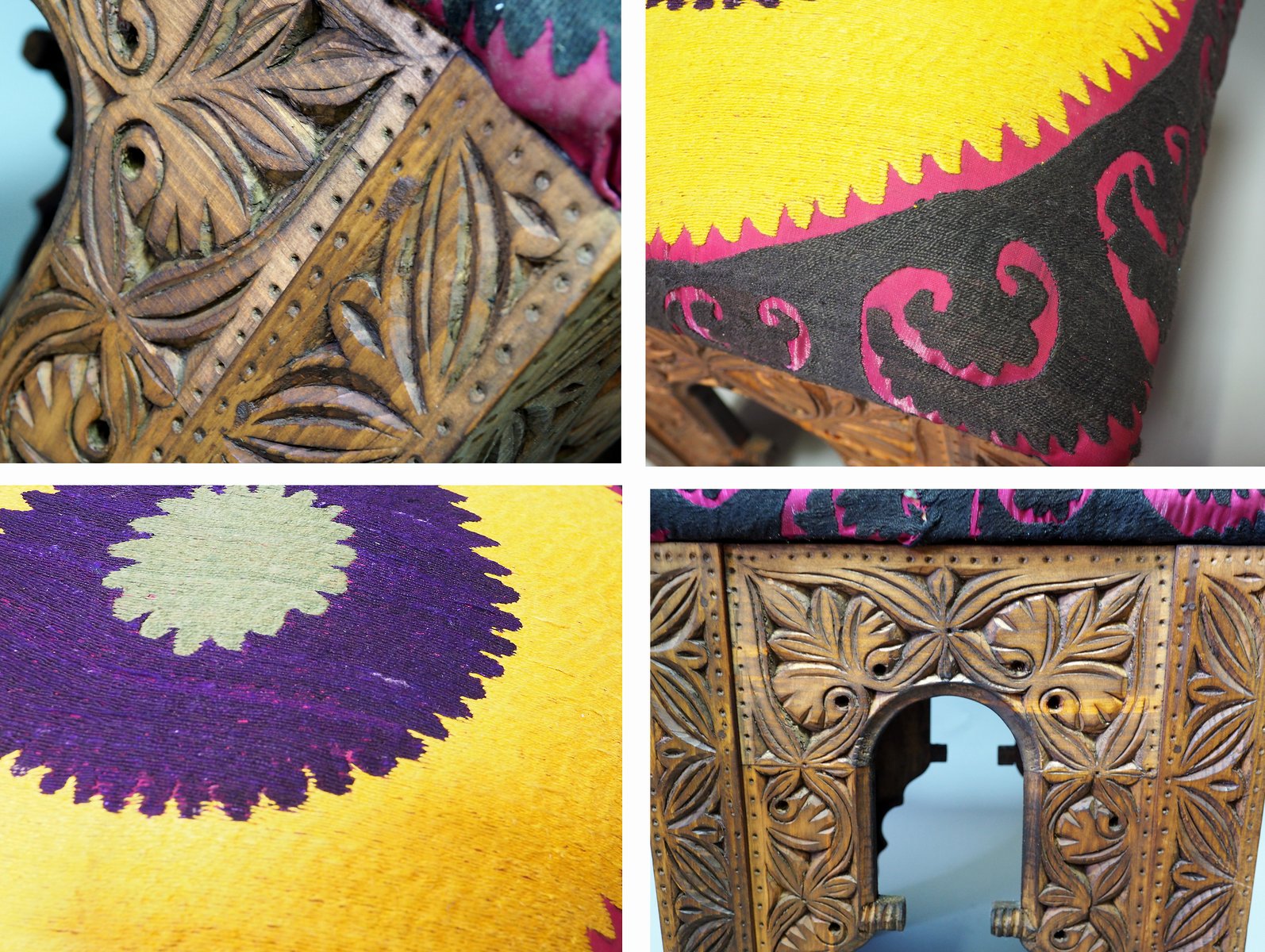 Vintage Hand-Carved Wooden Stoll Chair, Afghanistan for sale at Pamono Vintage Hand-Carved Wooden Stoll Chair, Afghanistan for sale at Pamono