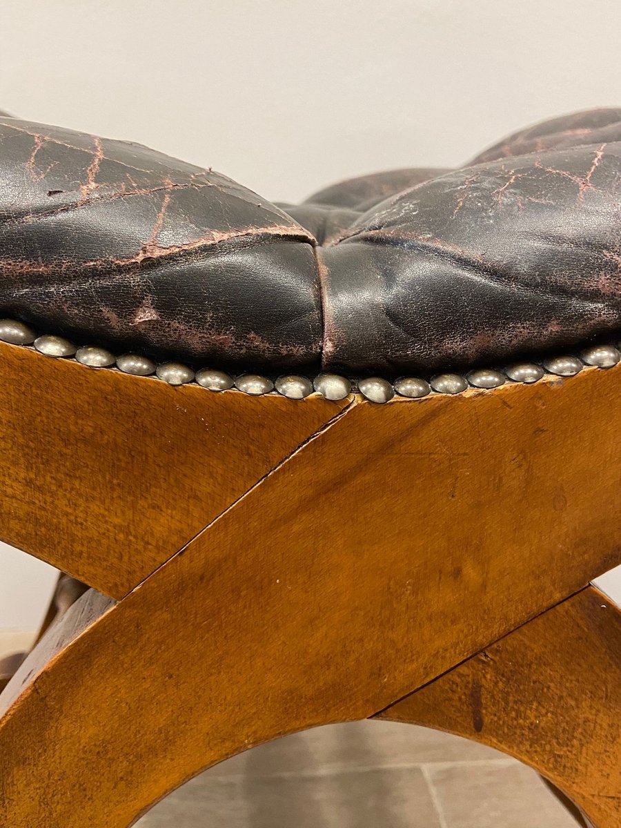 Brown Leather Escabel, 1970s for sale at Pamono