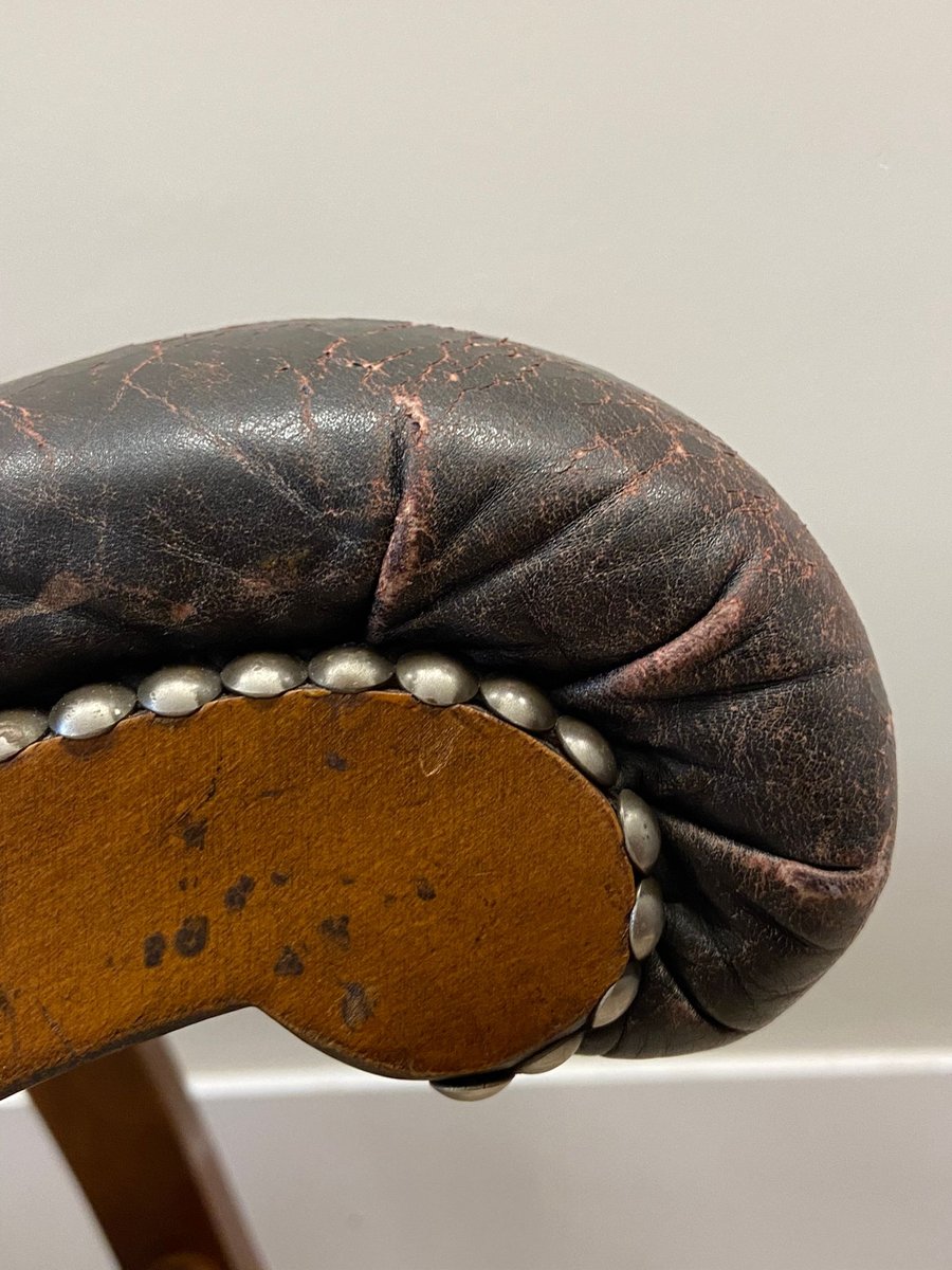 Brown Leather Escabel, 1970s for sale at Pamono