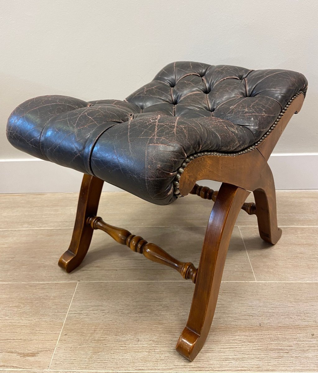 Brown Leather Escabel, 1970s for sale at Pamono