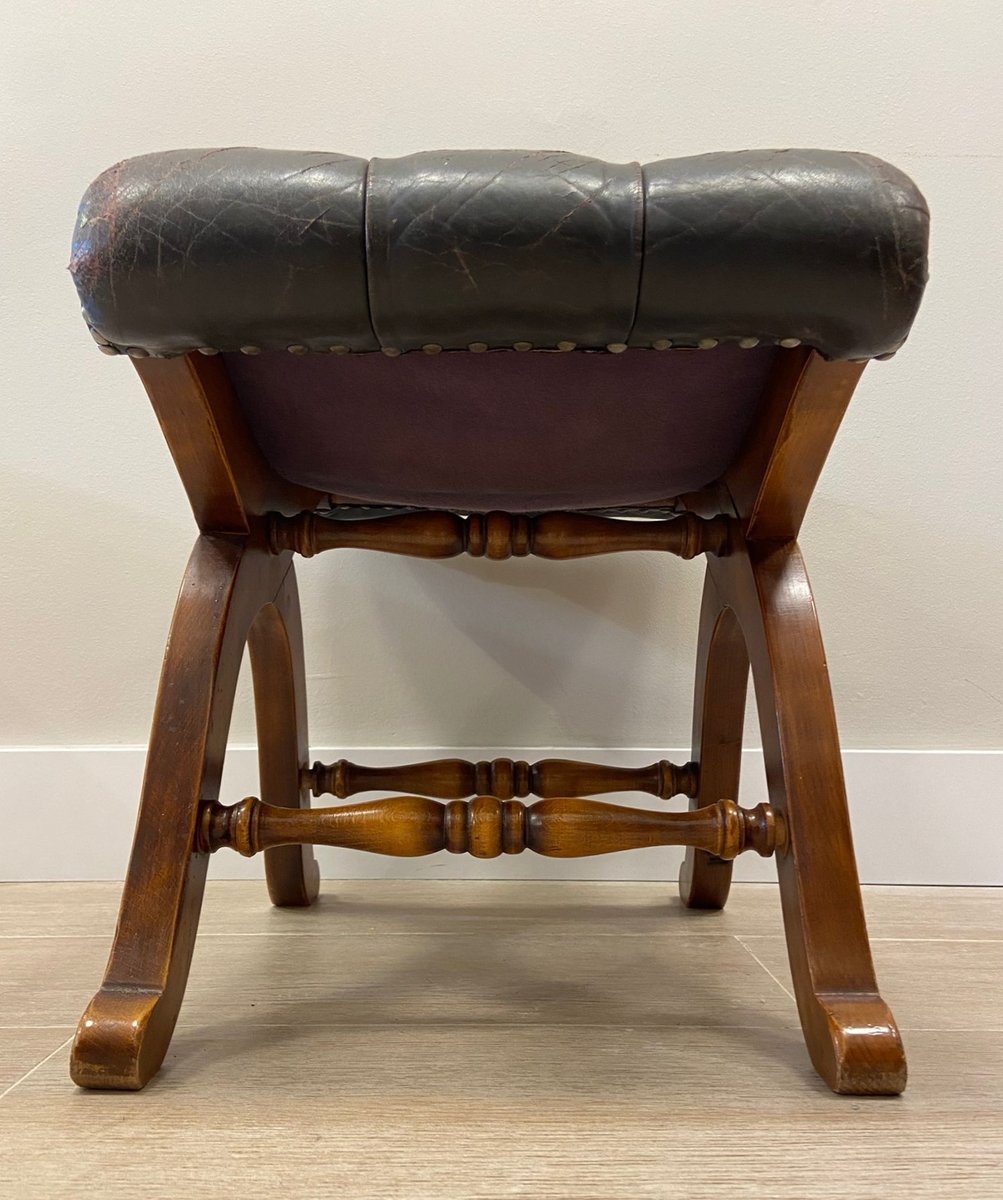 Brown Leather Escabel, 1970s for sale at Pamono