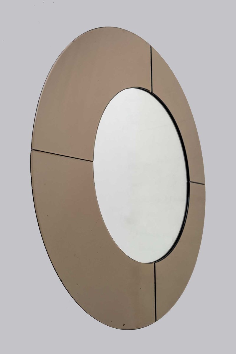 Mid-Century Modern Round Bronze Mirror, Italy, 1970s for sale at Pamono