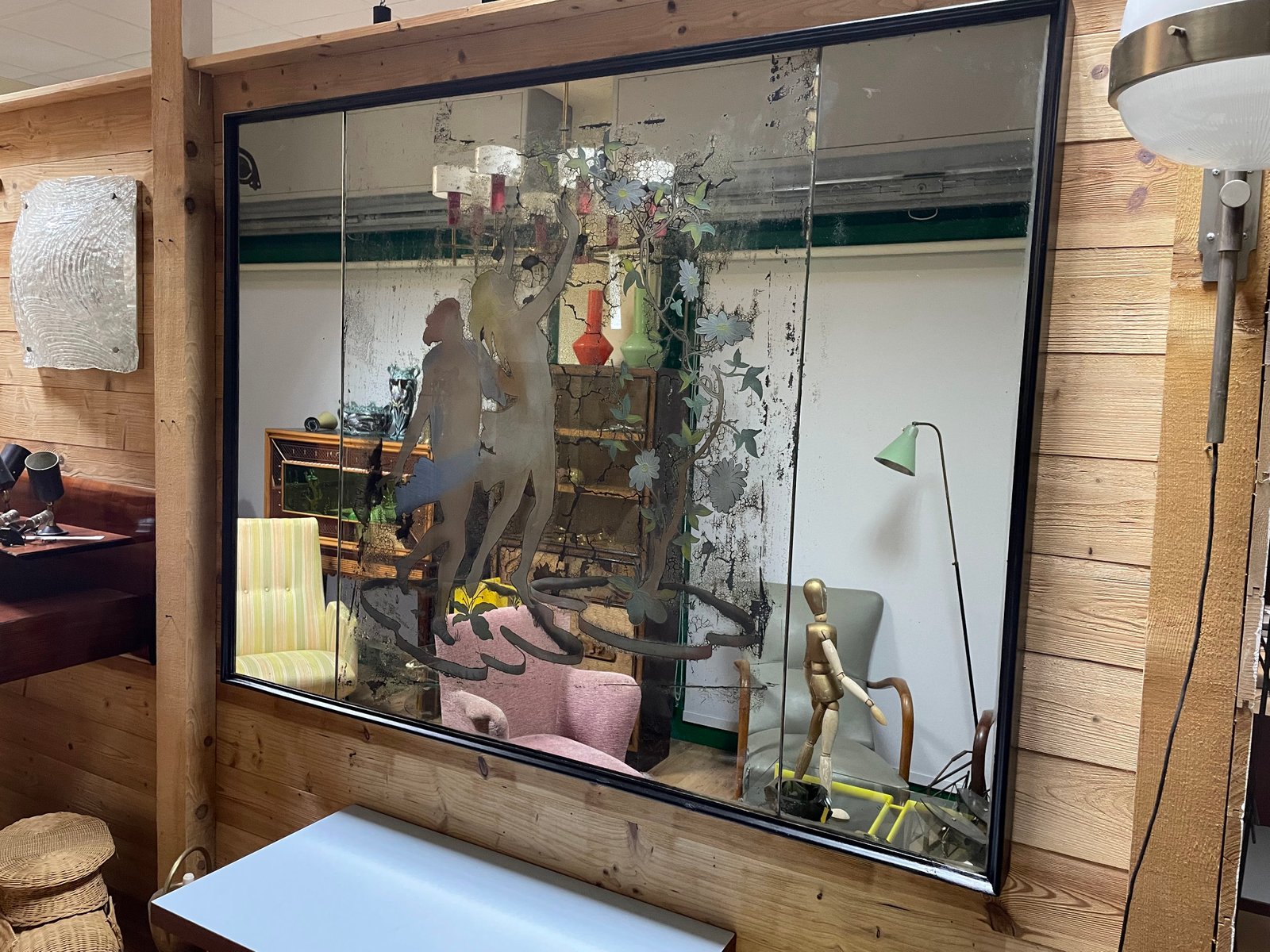Backlit Mirror with Engraving, Italy, 1940s for sale at Pamono