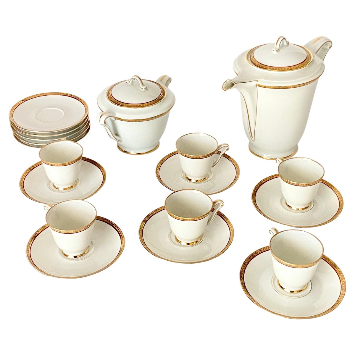 Limoges Kaffeeservice aus Porzellan und 24-Karat Gold, 1930er, 19er Set ...