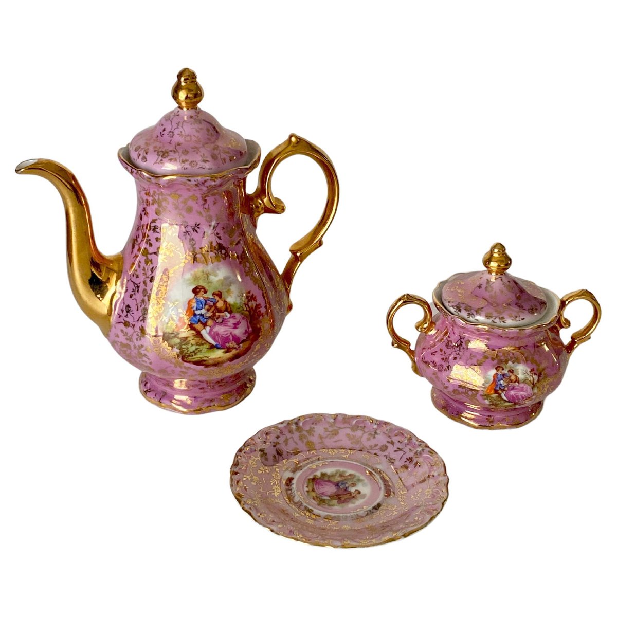 German Pink and Color Porcelain Coffee Tea Service, Germany, 1950s for ...