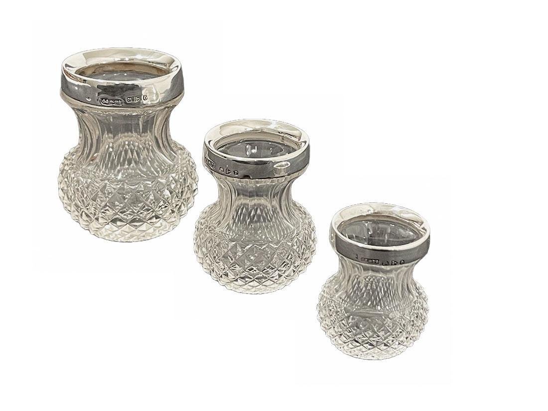 Crystal and Silver Vases from Saunders and Shepard, 1897, Set of 3 for ...
