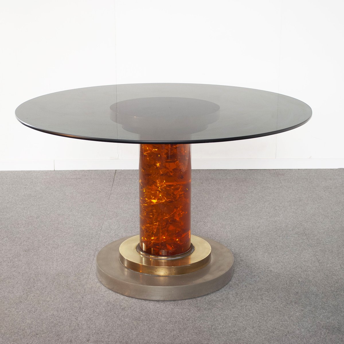 Honigfarbener Esstisch aus verchromtem Stahl & Acrylglas, 1970er bei ...