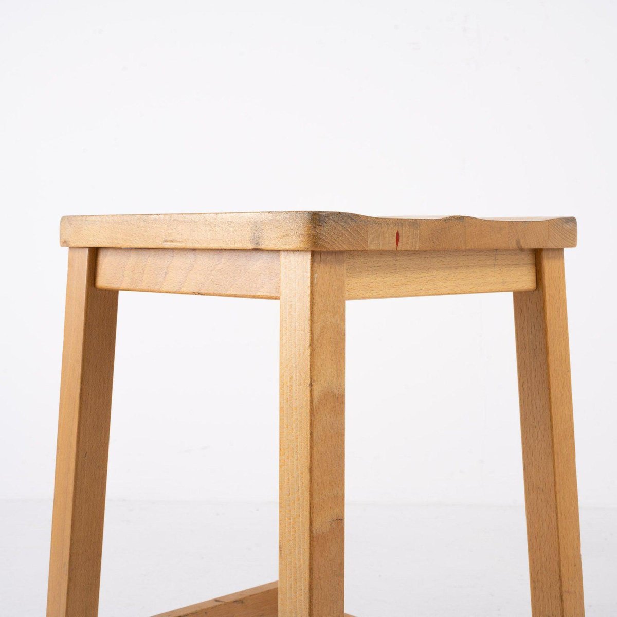 Vintage Reclaimed Beech School Laboratory Stool for sale at Pamono