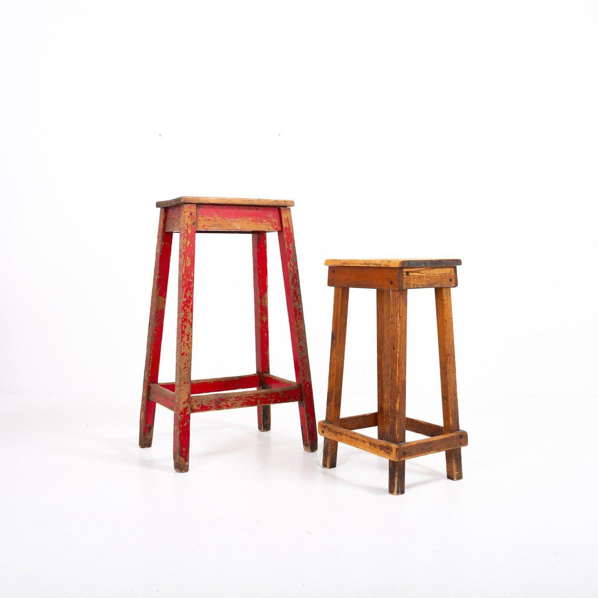 Vintage Reclaimed Timber School Laboratory Low Stool for sale at Pamono