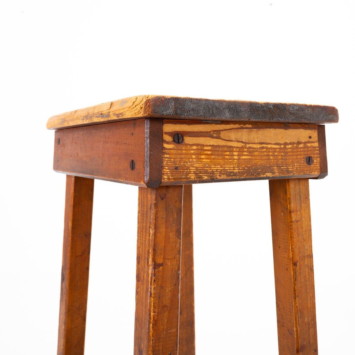 Vintage Reclaimed Timber School Laboratory Low Stool for sale at Pamono