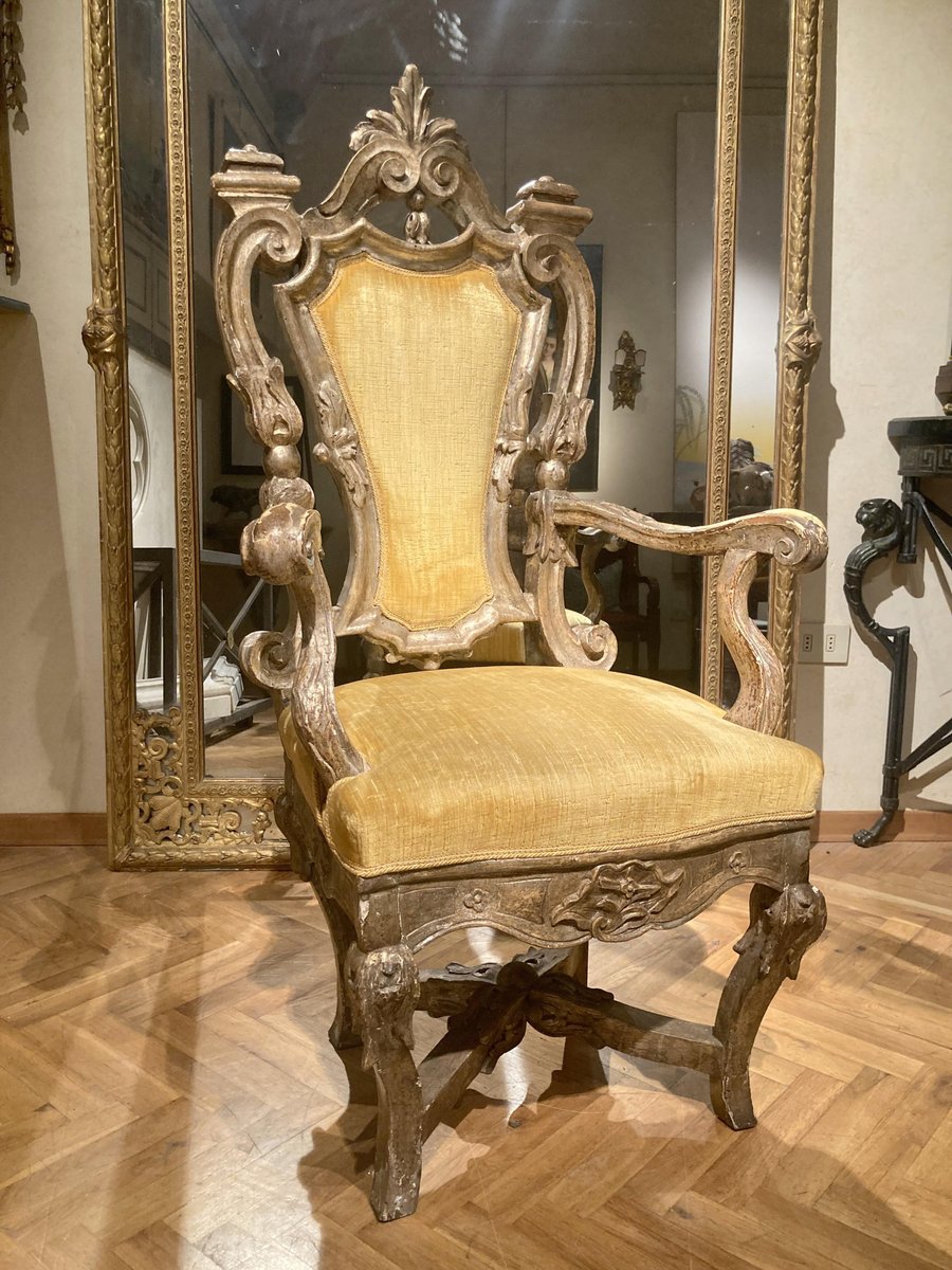 Italian Rococo Silver Mecca Giltwood Throne Armchair, Rome, 18th ...