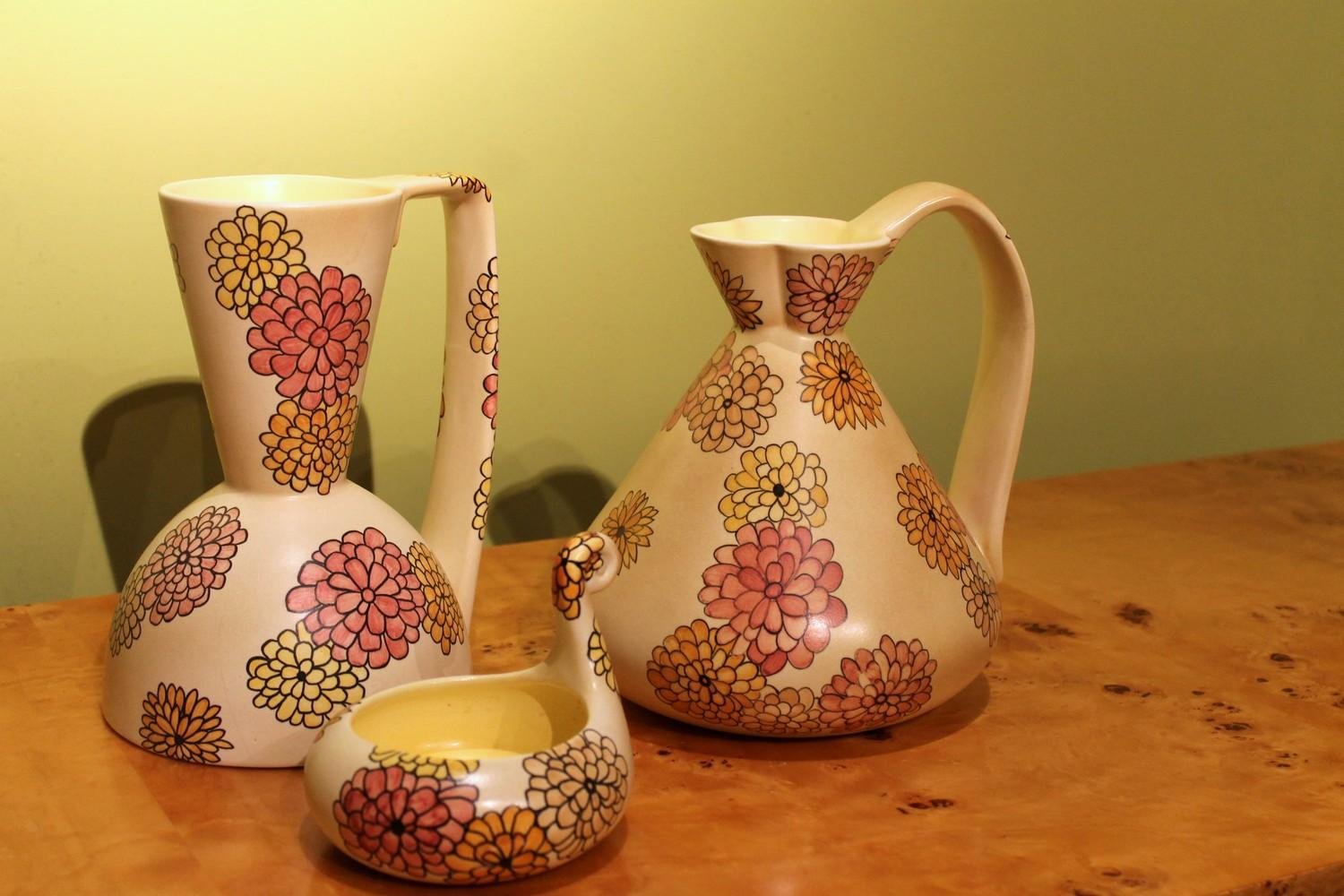 Italian Art Deco Ceramic Jug, Pitcher and Tray Set with Floral Patterns ...