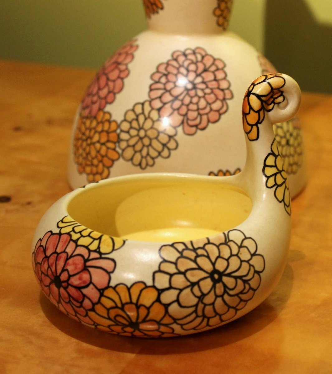 Italian Art Deco Ceramic Jug, Pitcher and Tray Set with Floral Patterns ...