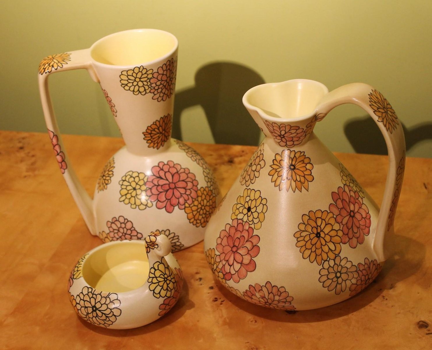 Italian Art Deco Ceramic Jug, Pitcher and Tray Set with Floral Patterns ...