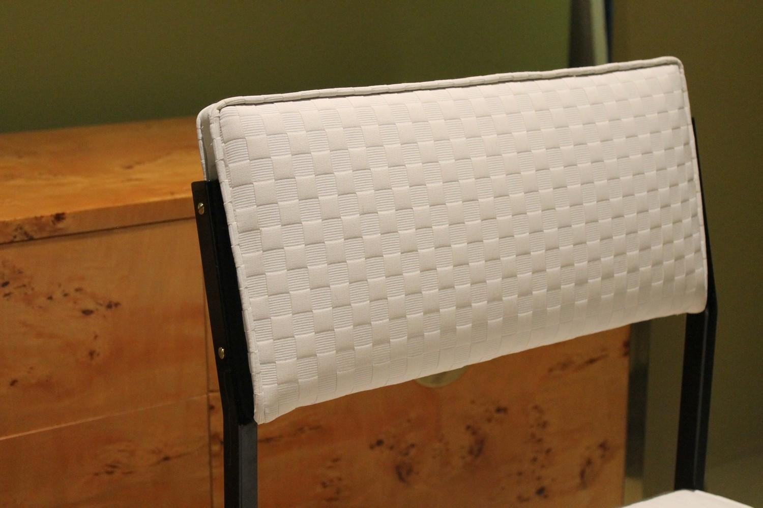 Italian Low Lounge Chairs with Black Iron Frame and Ice White Upholster ...