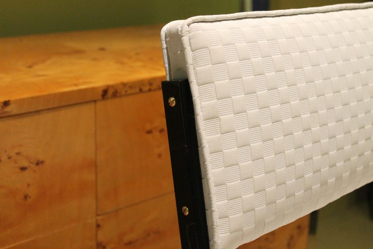 Italian Low Lounge Chairs with Black Iron Frame and Ice White Upholster ...