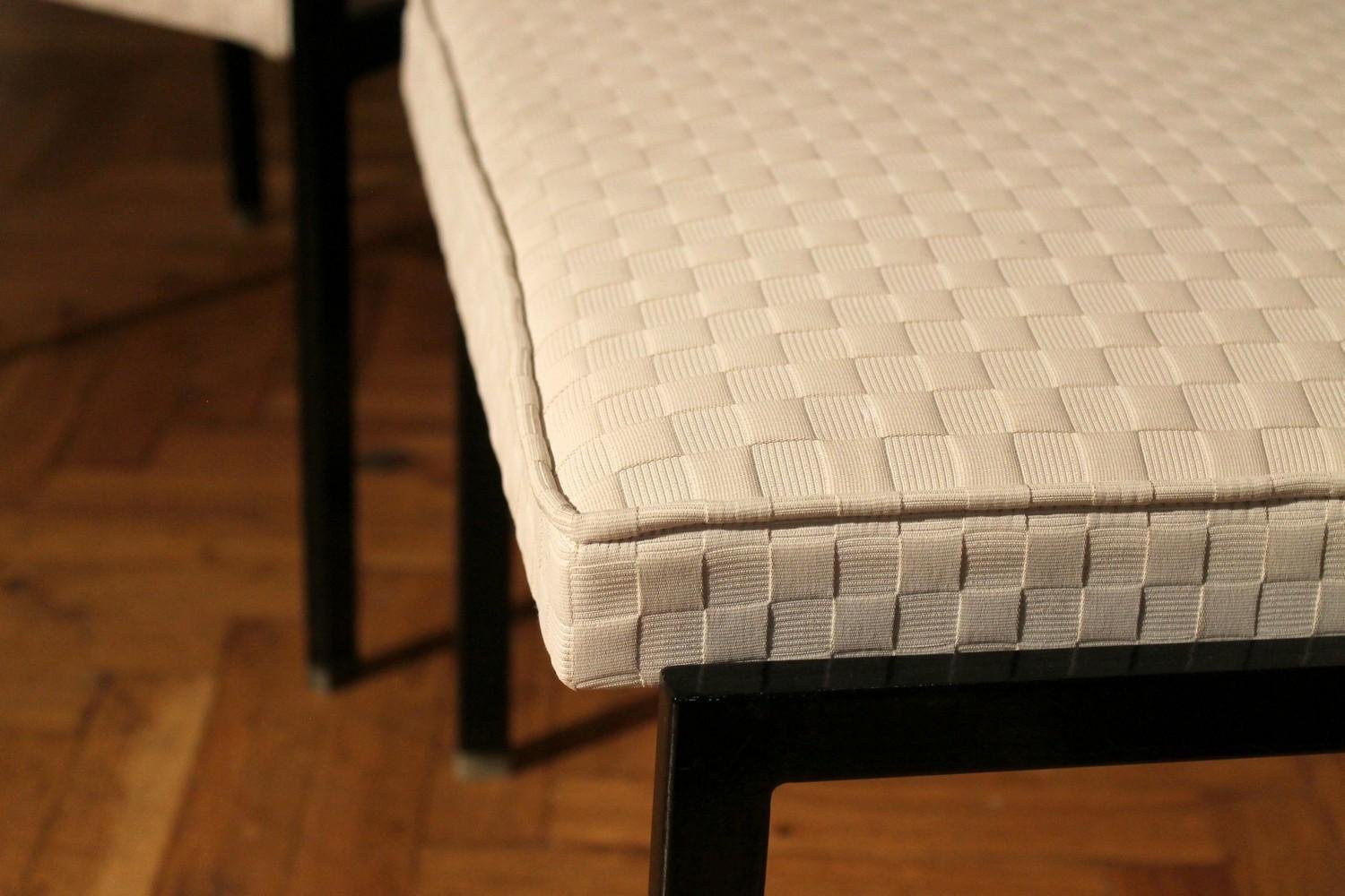 Italian Low Lounge Chairs with Black Iron Frame and Ice White Upholster ...