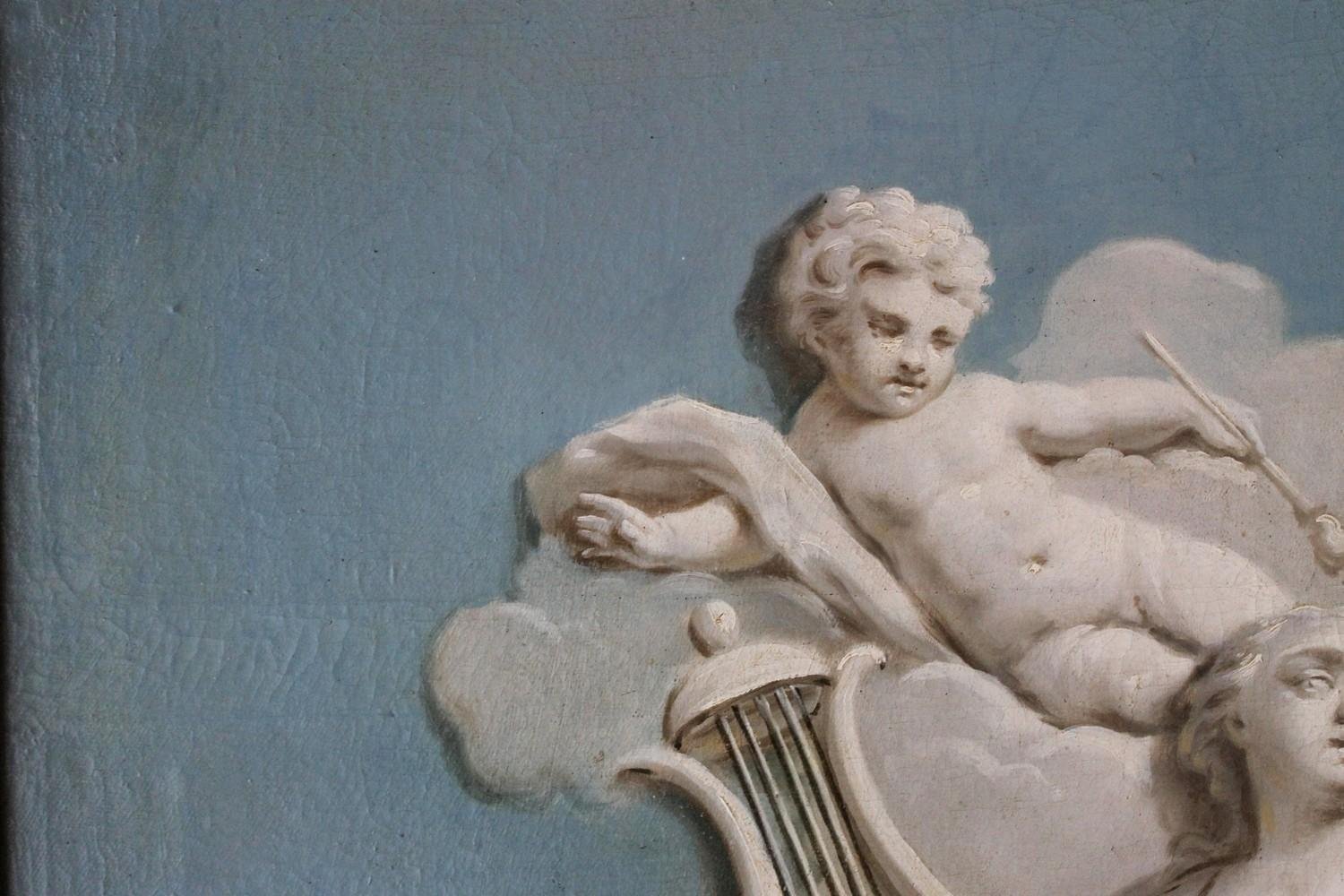 French Artist, Blue and White Composition with Cherub, 19th Century ...