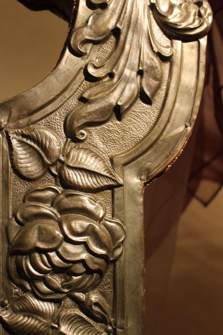 19th Century Italian Canopy Bed with Silver Friezes and Upholstered ...